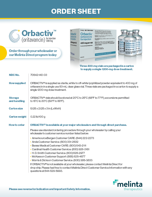 Ordering Information | Orbactiv® (oritavancin) for injection